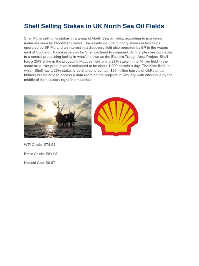 Shell Selling Stakes in UK North Sea Oil Fields | PDF