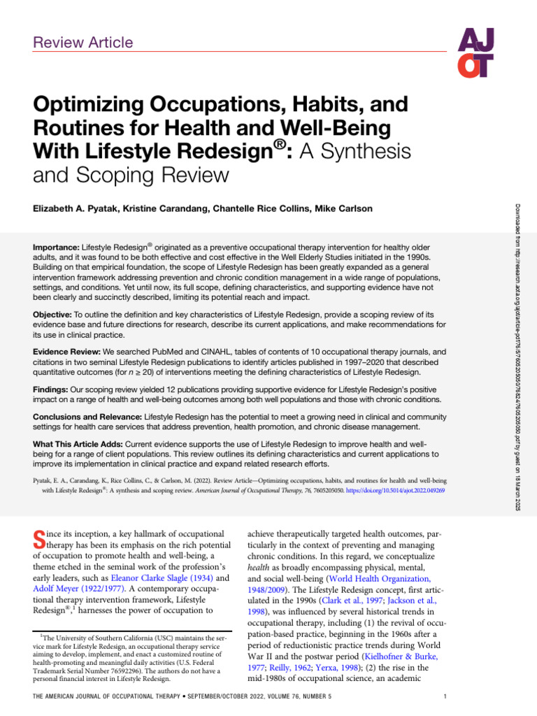 Lifestyle Redesign 1 | PDF | Occupational Therapy | Psychotherapy