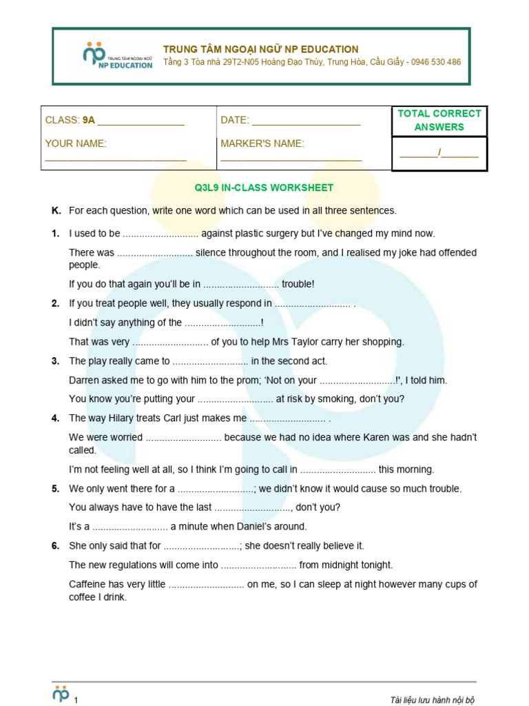 9a Q3L9 In-Class Worksheet | PDF