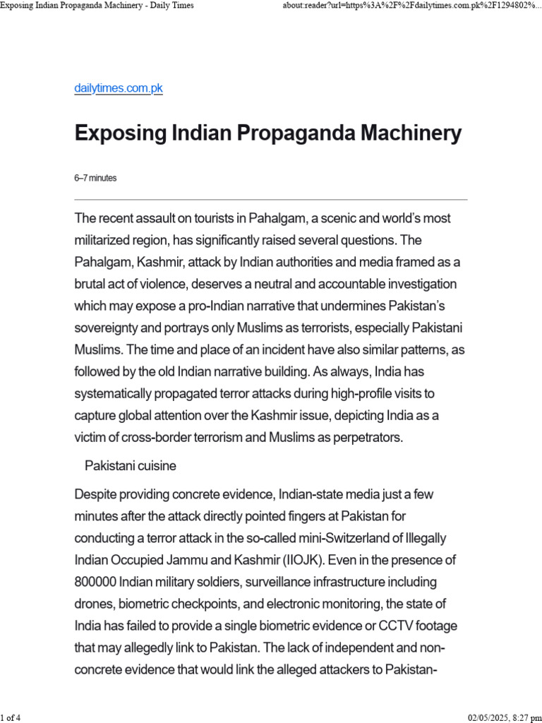 Exposing Indian Propaganda Machinery - Daily Times | PDF | Pakistan ...