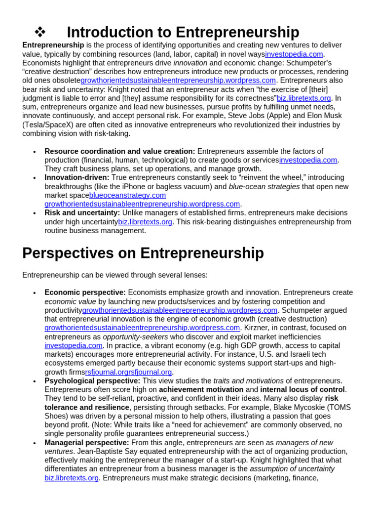 Introduction To Entrepreneurship Notes For Beginners | PDF ...