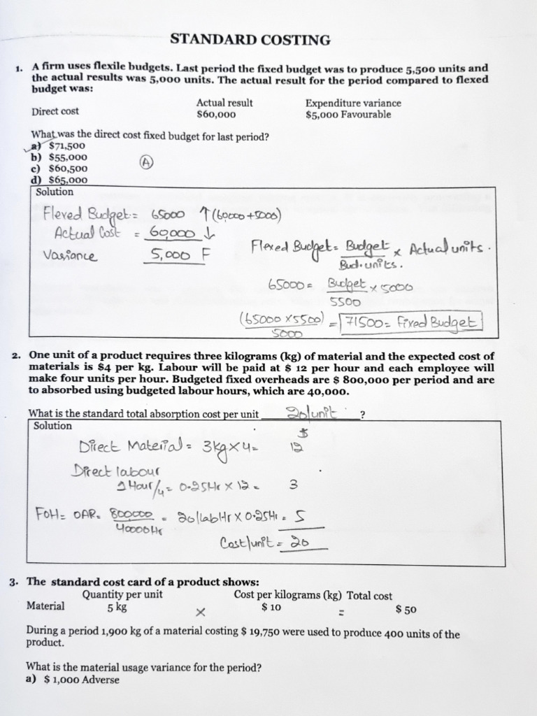 standard Costing FMA exam pack | PDF