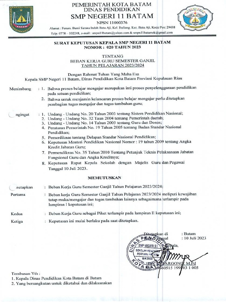 SK Beban Kerja Tp. 2023-2024 S.D 2024-2025 - Ganjil Dan Genap | PDF