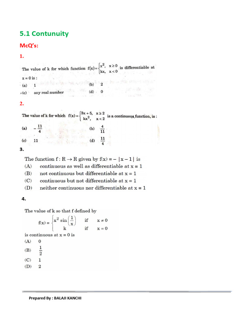 5.1 Contunuity Worksheet | PDF