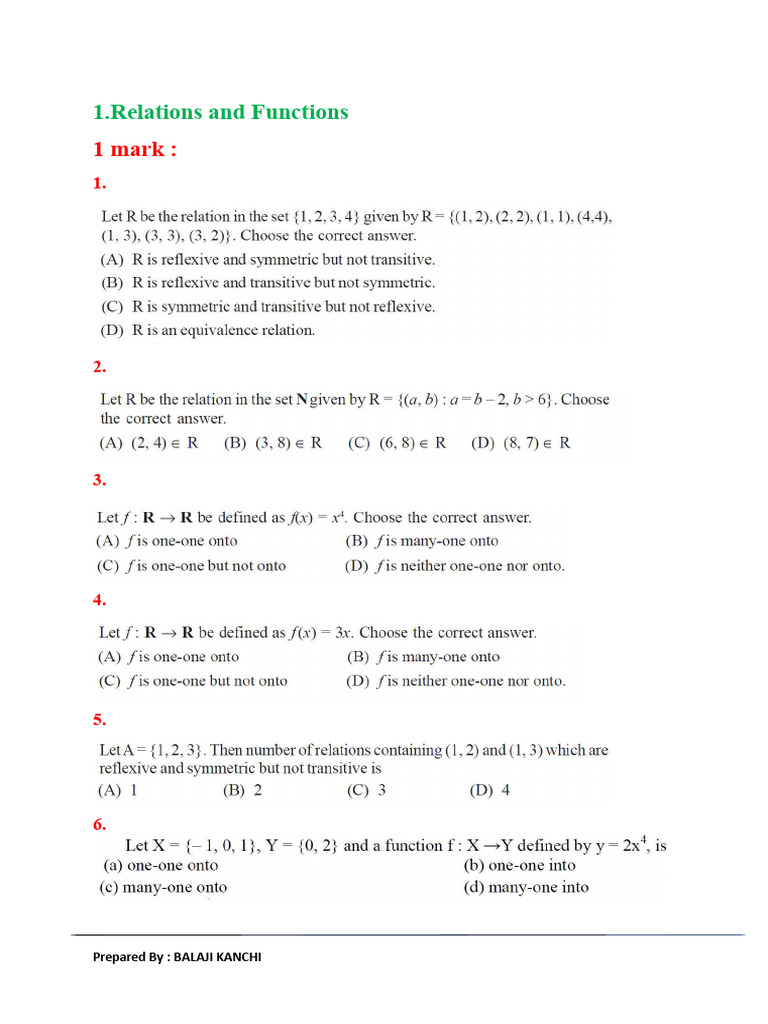 1.relations and Functions Worksheet | PDF