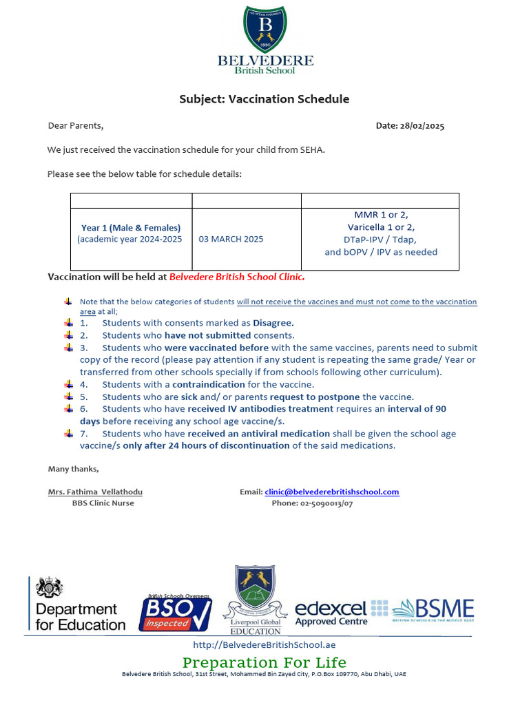 2025 Vaccination Schedule for Year 1 | PDF
