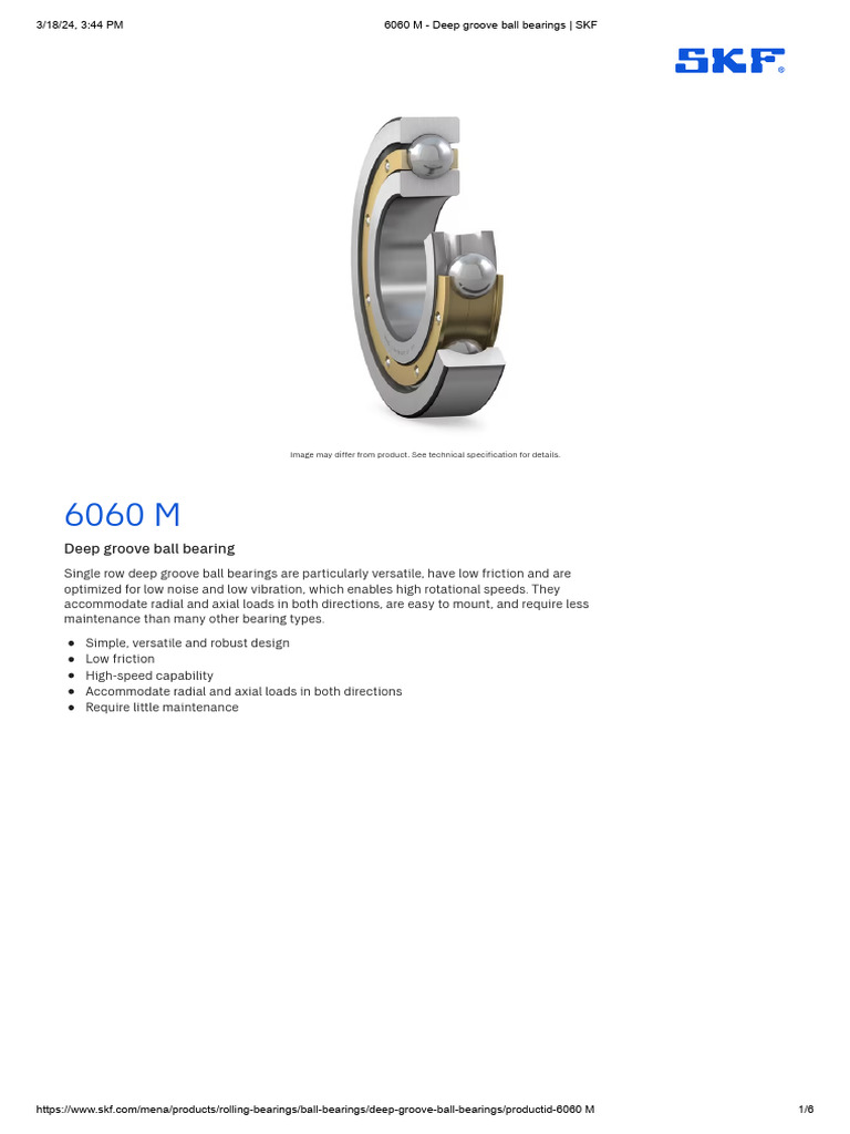 6060 M - Deep Groove Ball Bearings - SKF | PDF | Bearing (Mechanical ...