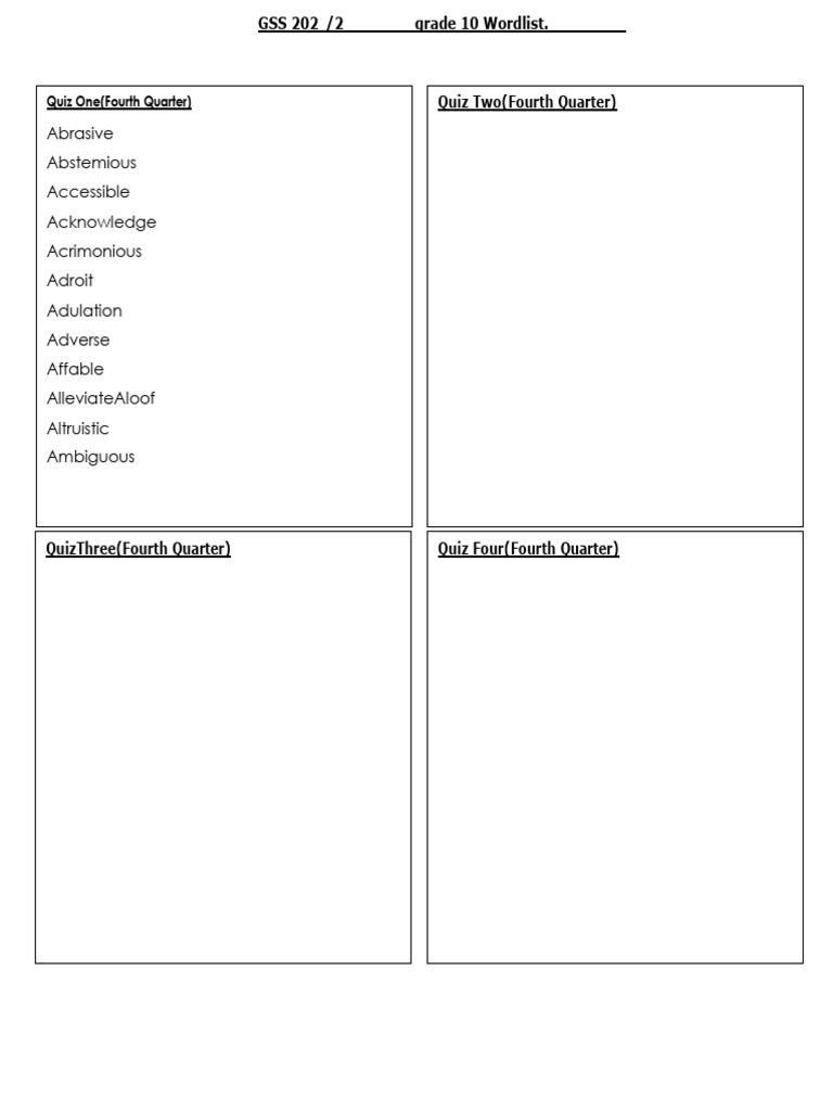 Vocabulary Quiz Word Lists | PDF
