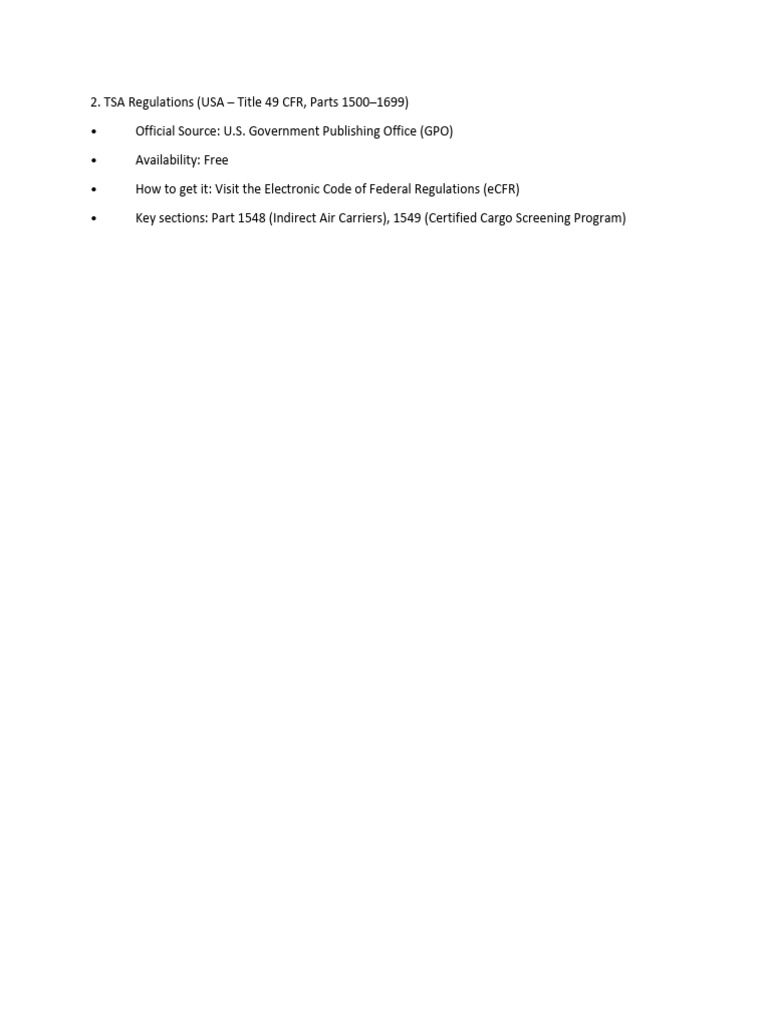 TSA Regulations Overview: Title 49 CFR | PDF