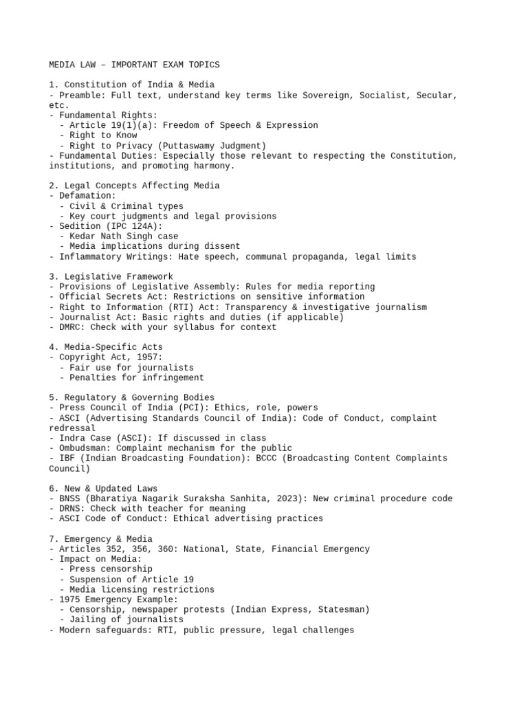 Key Media Law Topics for LLB Students | PDF | Justice | Crime & Violence