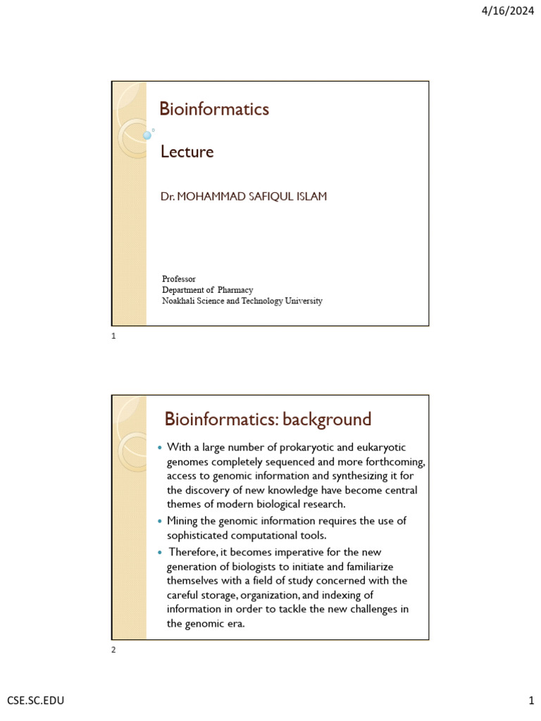 Bioinformatics Nstu | PDF | Nucleic Acid Sequence | Bioinformatics