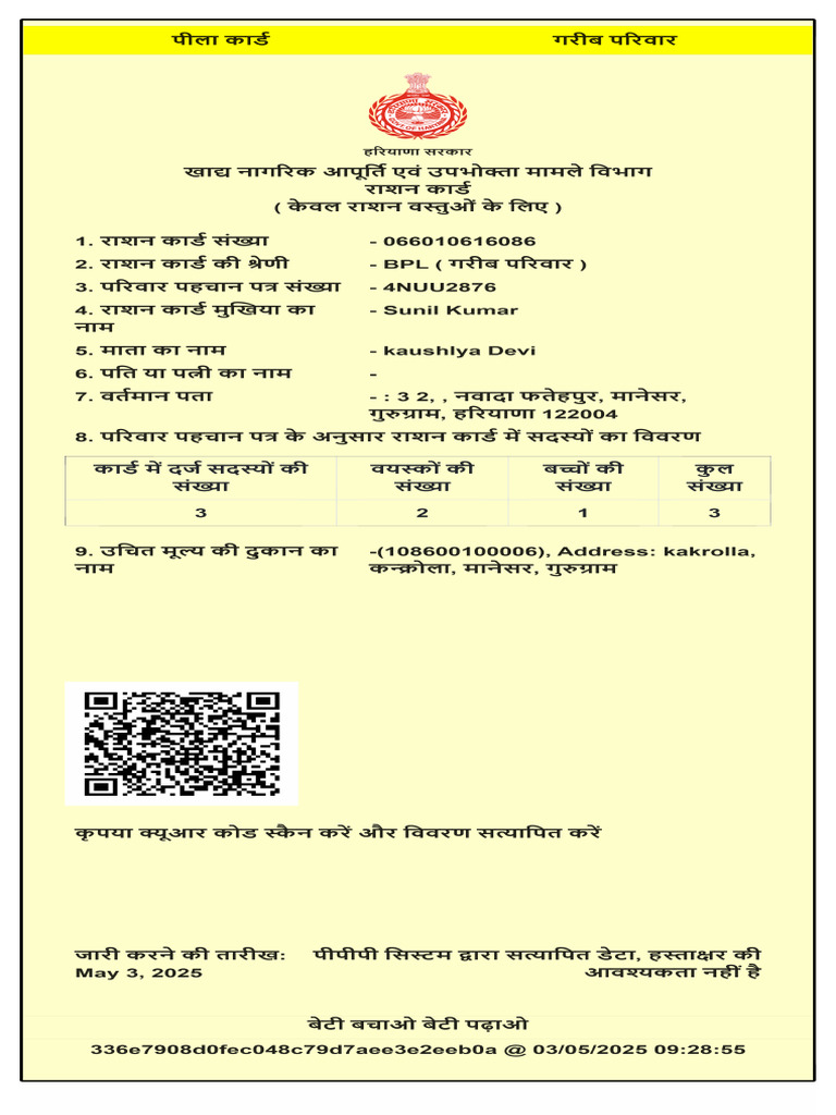 Ration Card - 066010616086 | PDF