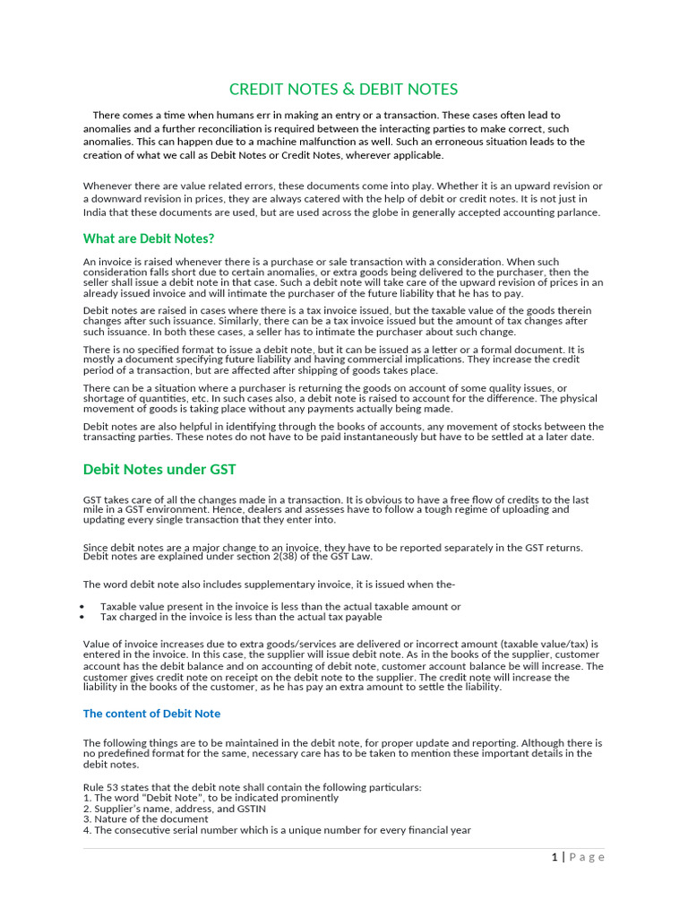 Credit and Debit Notes & Accounts & Records | PDF | Debits And Credits ...