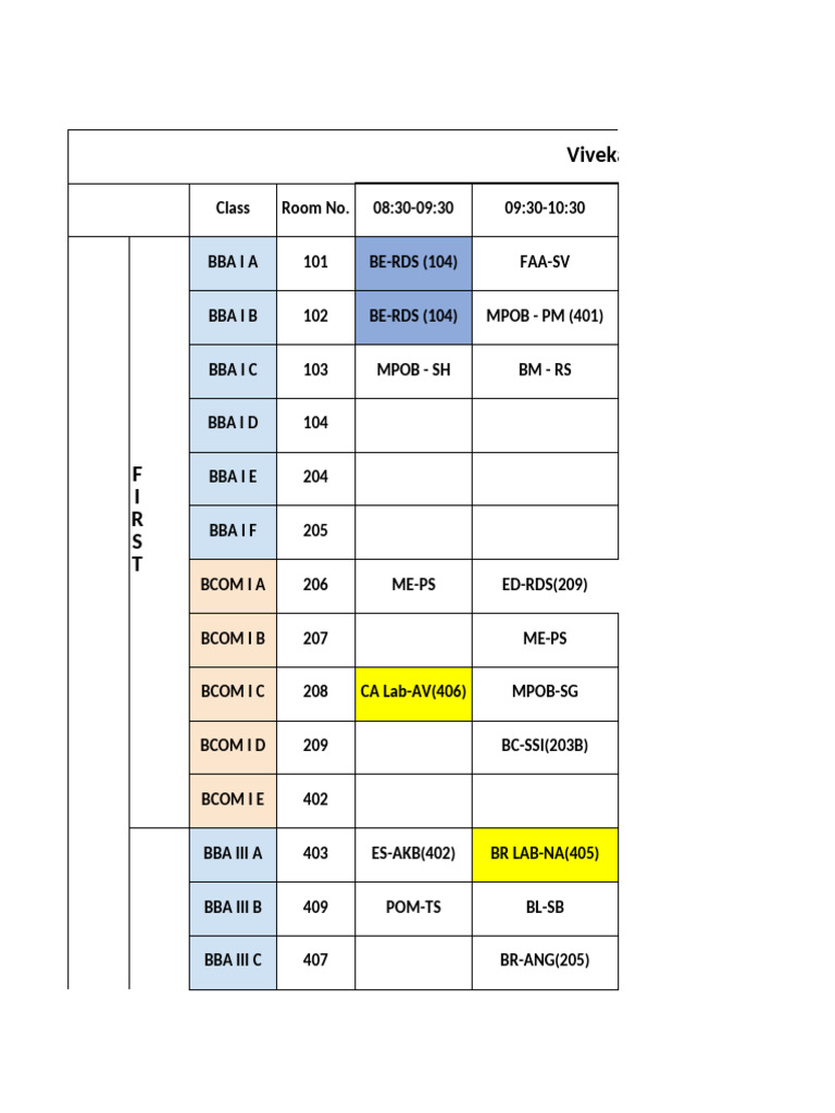 Class Schedule for VC-211B | PDF