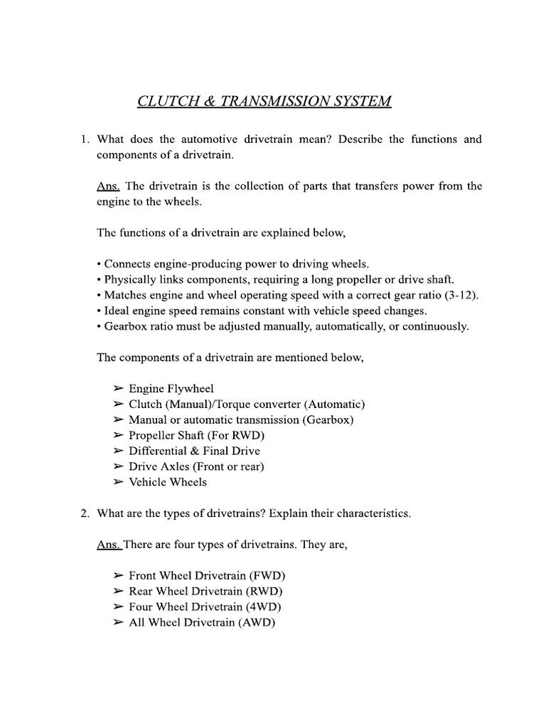 Cluth & Transmission System (Note) | PDF