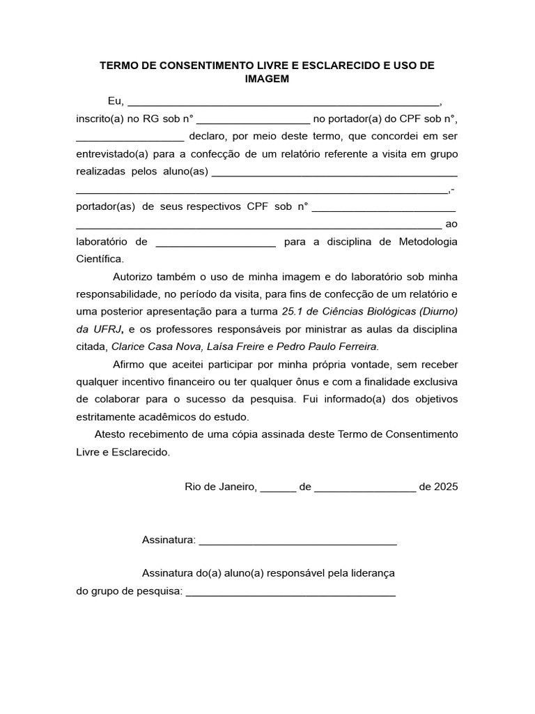 Termo de Consentimento e Uso de Imagem | PDF