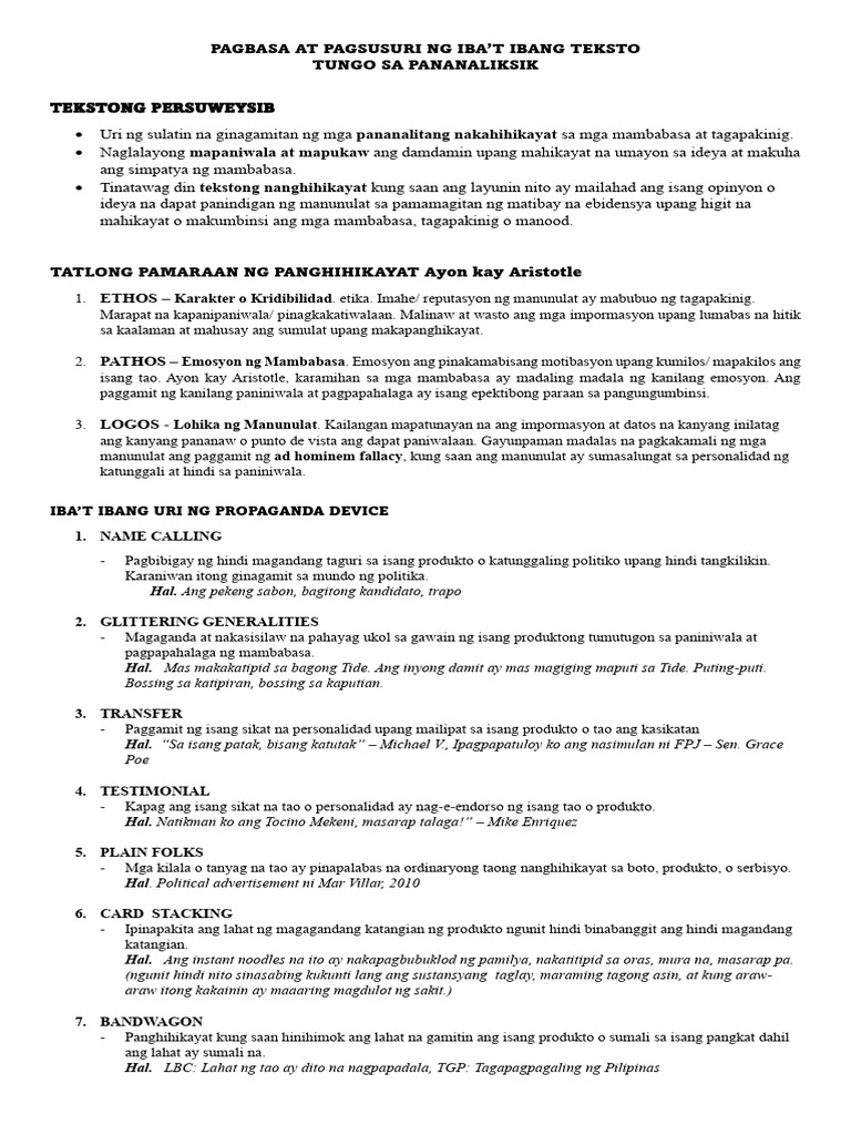 Aralin 5 Tekstong Persuweysib | PDF