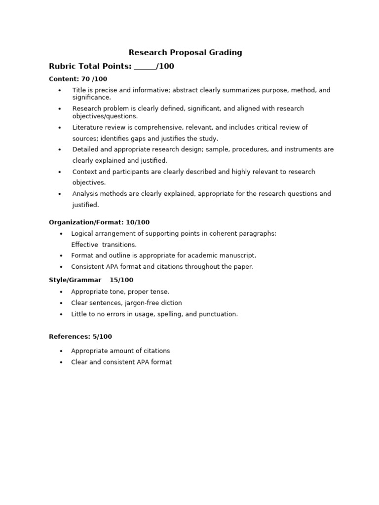 Research Proposal Grading Rubric Total Points | PDF