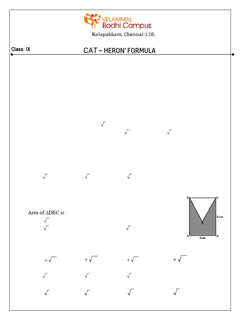 Heron's Formula NTSE WORK SHEET | PDF | Area | Triangle