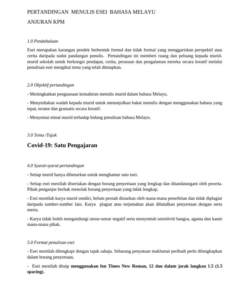 Pertandingan Menulis Esei Bahasa Melayu | PDF