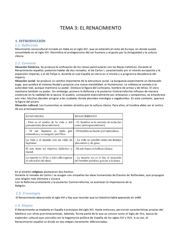 Tema 3. Renacimiento | PDF | Don Quijote | Metro (poesía)