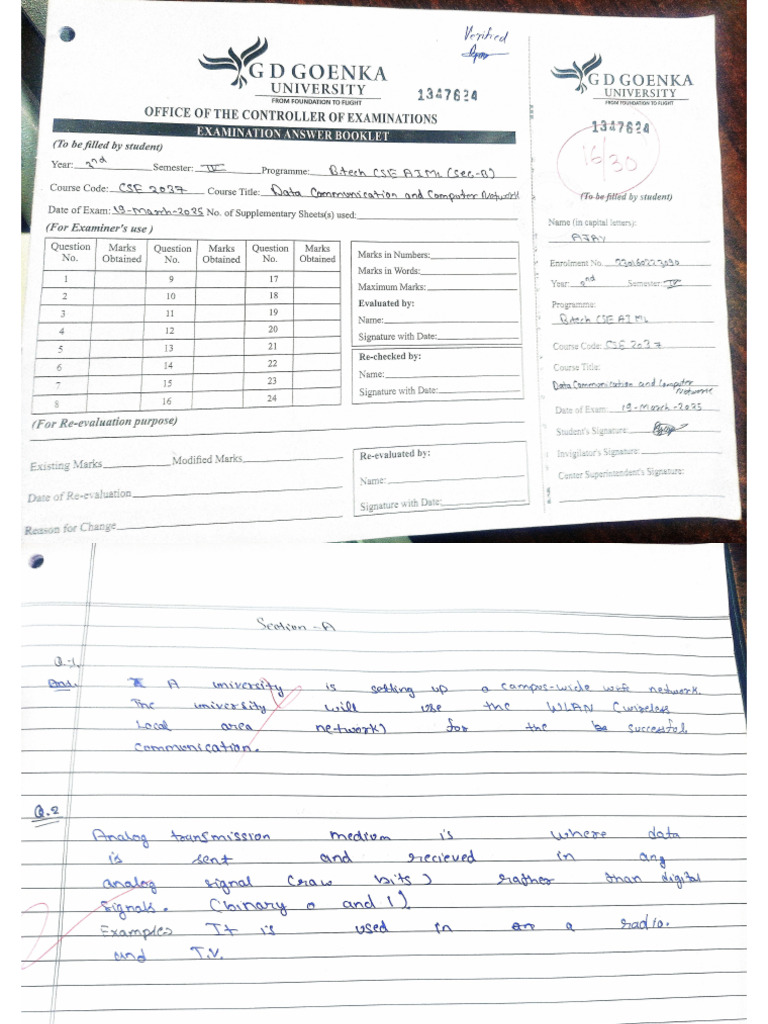 Computer Network Answersheet | PDF
