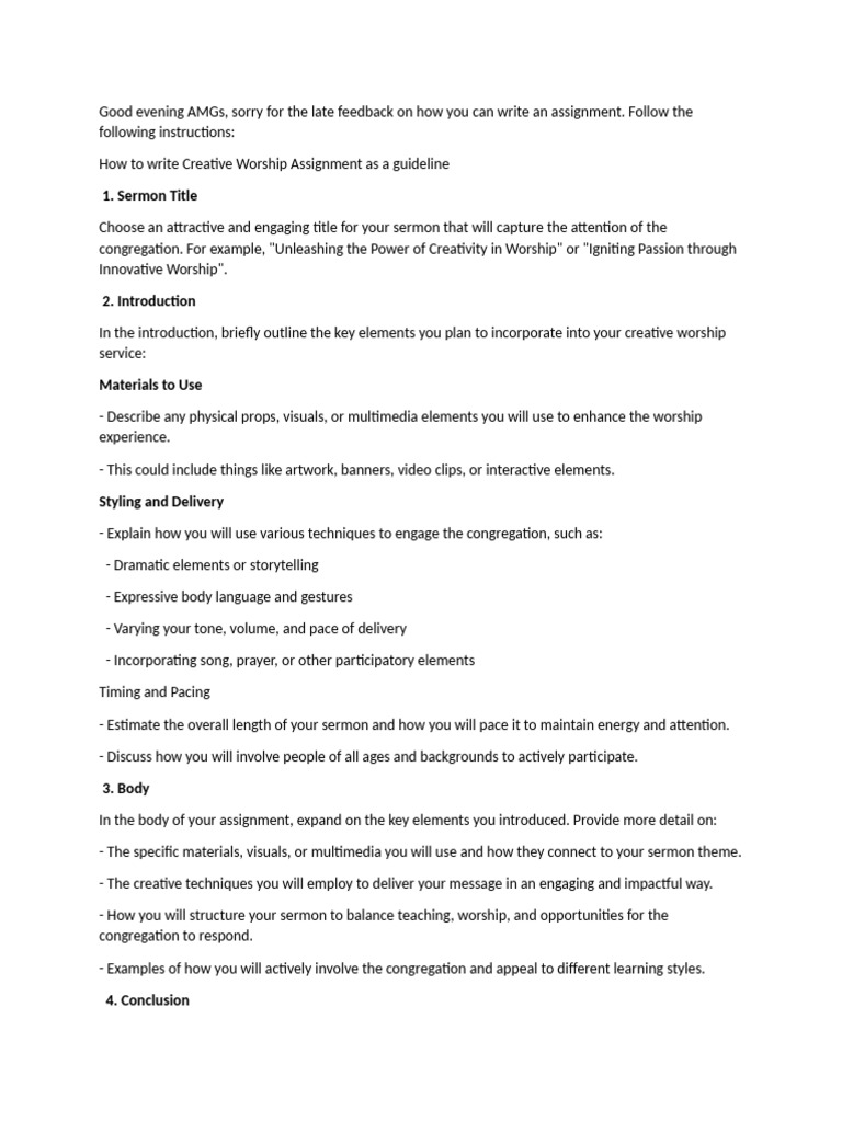 How To Write Creatrive Worship Assignement | PDF