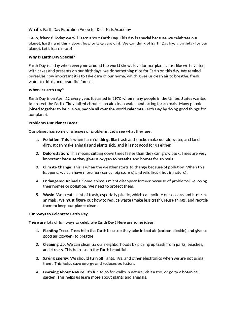 What Is Earth Day Education Video For Kids Kids Academy | PDF | Waste ...