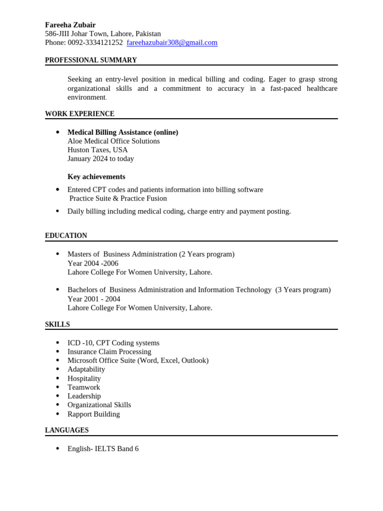 Fareeha Zubair - Resume | PDF