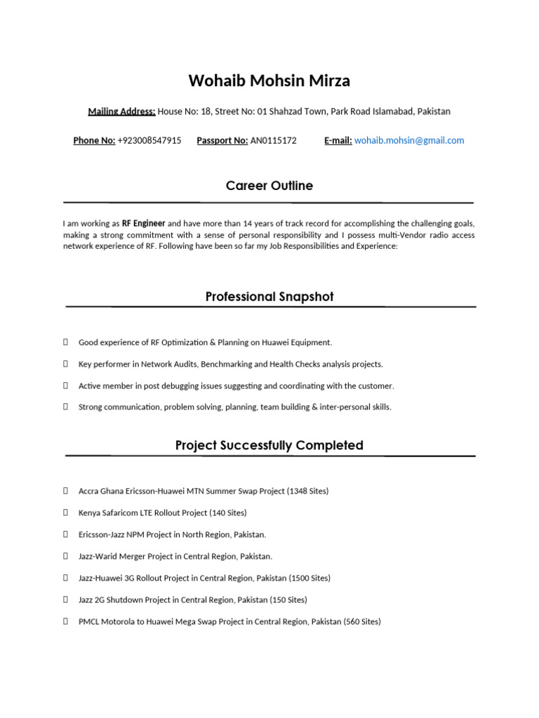 Wohaib Mohsin CV With Dae | PDF | 3 G | 4 G