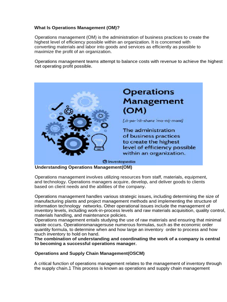 Overview in Operations Management | PDF | Operations Management | Inventory