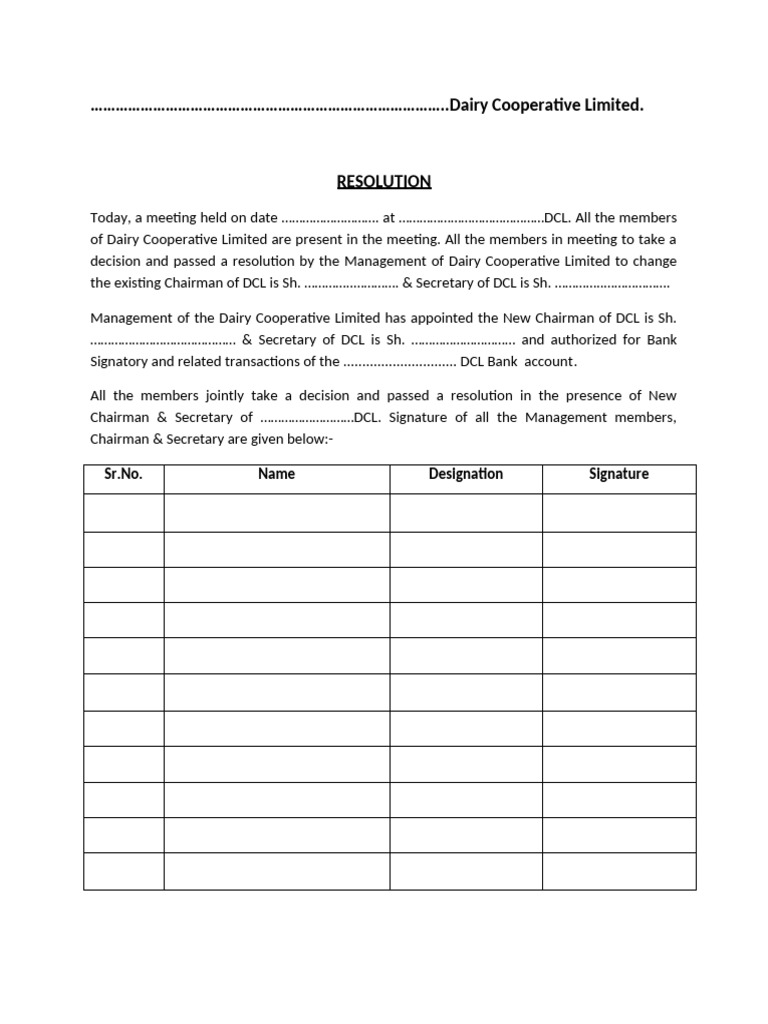 Resolution Bank (For Change Signatory) | PDF