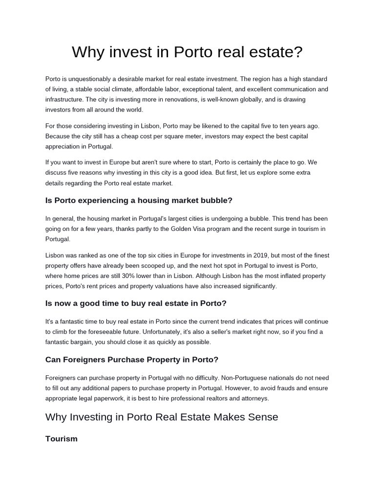 Investing in Porto Real Estate Now | PDF | Cost Of Living | Investing