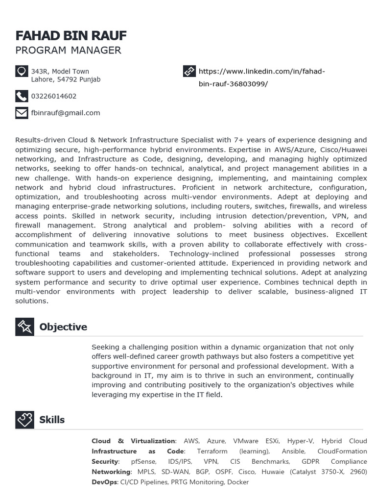 Muhammad Fahadbinrauf Resume | PDF | Computer Network | Hyper V