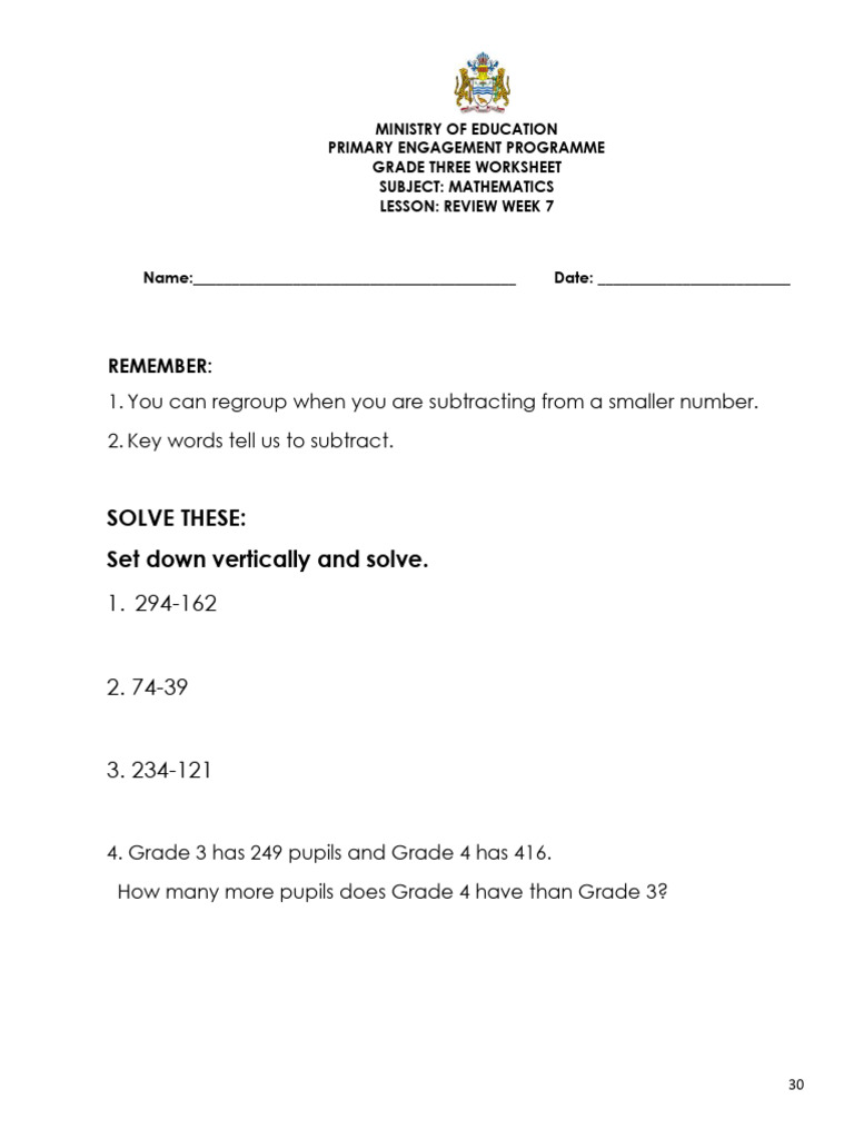 Grade 3 Mathematics Week 7 Review | PDF