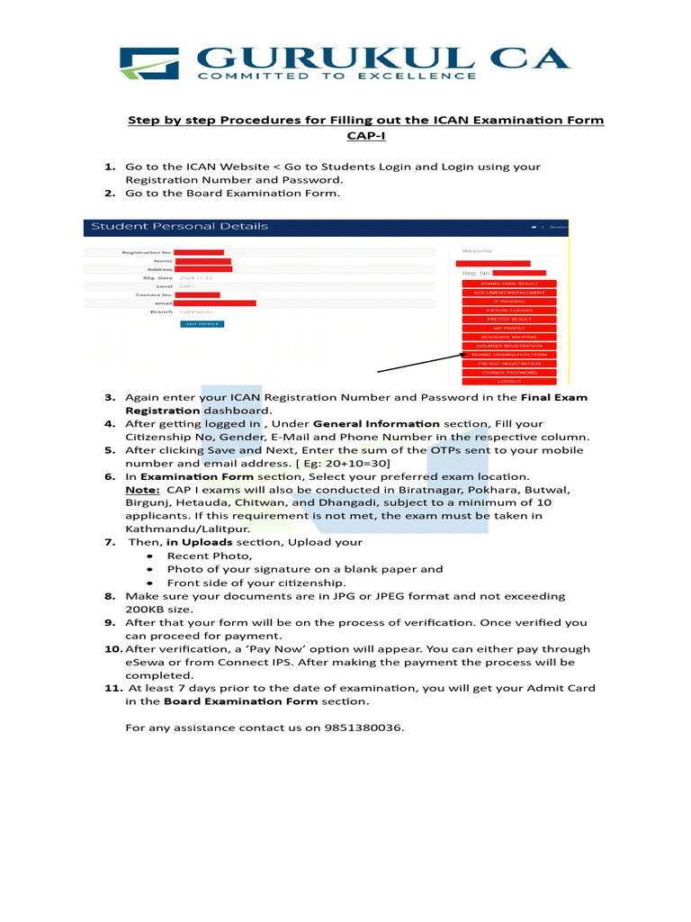 Step by step procedure for filling ICAN Exam form[CAP I] | PDF