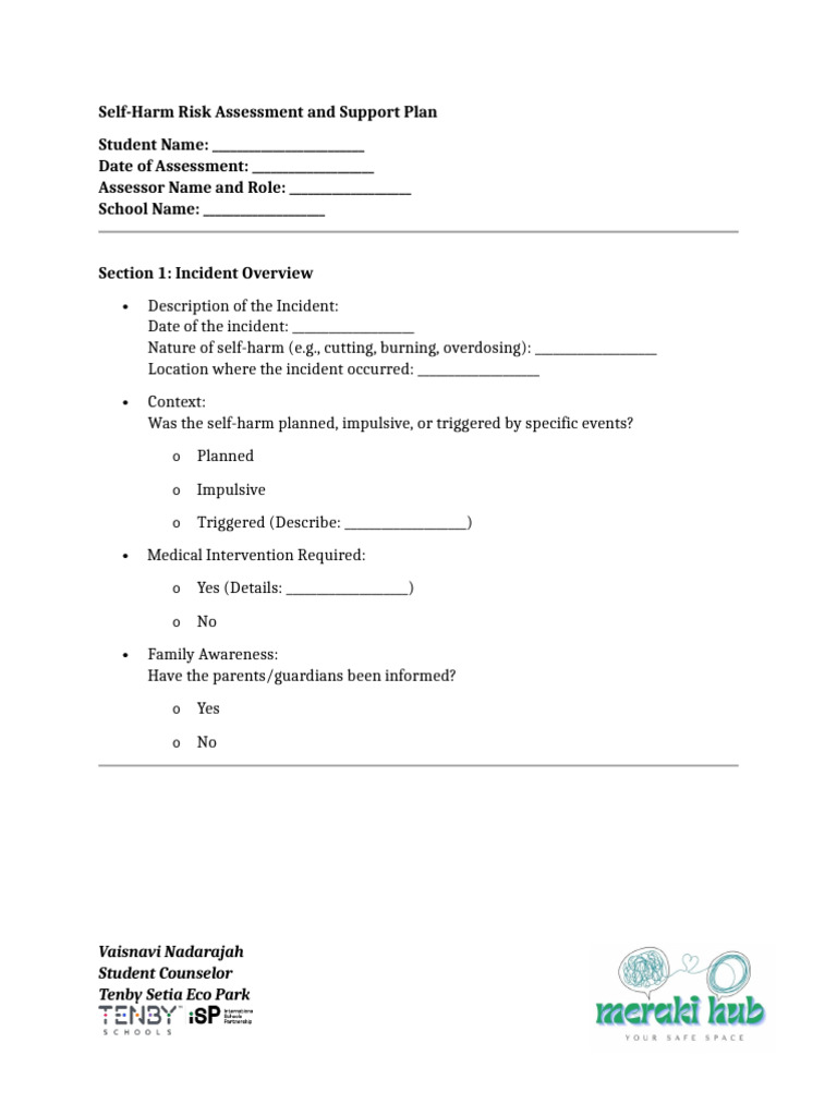 Self-Harm Risk Assessment | PDF | Self Harm | Psychology