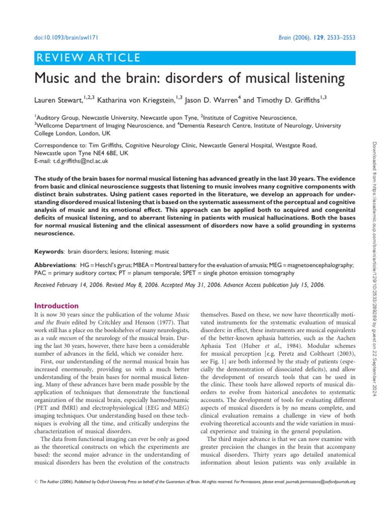 Music and The Brain | PDF | Perception | Aphasia