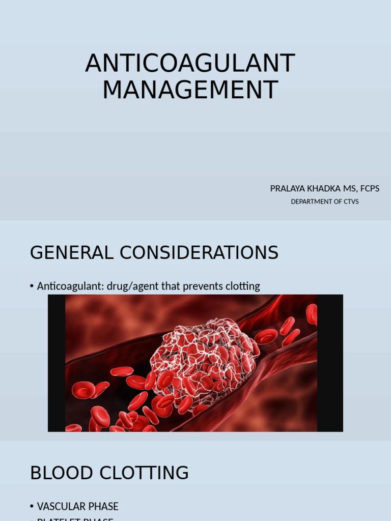 Anticoagulant Management | PDF | Coagulation | Medical Specialties