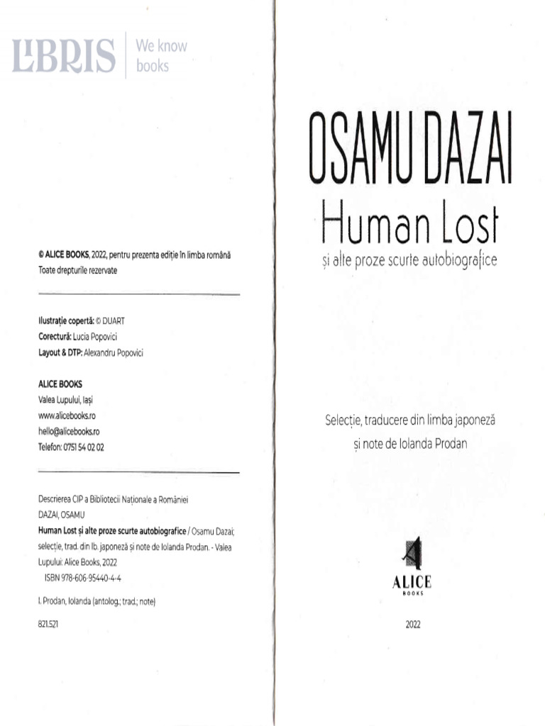 Human Lost Si Alte Proze Scurte Autobiografice - Osamu Dazai | PDF