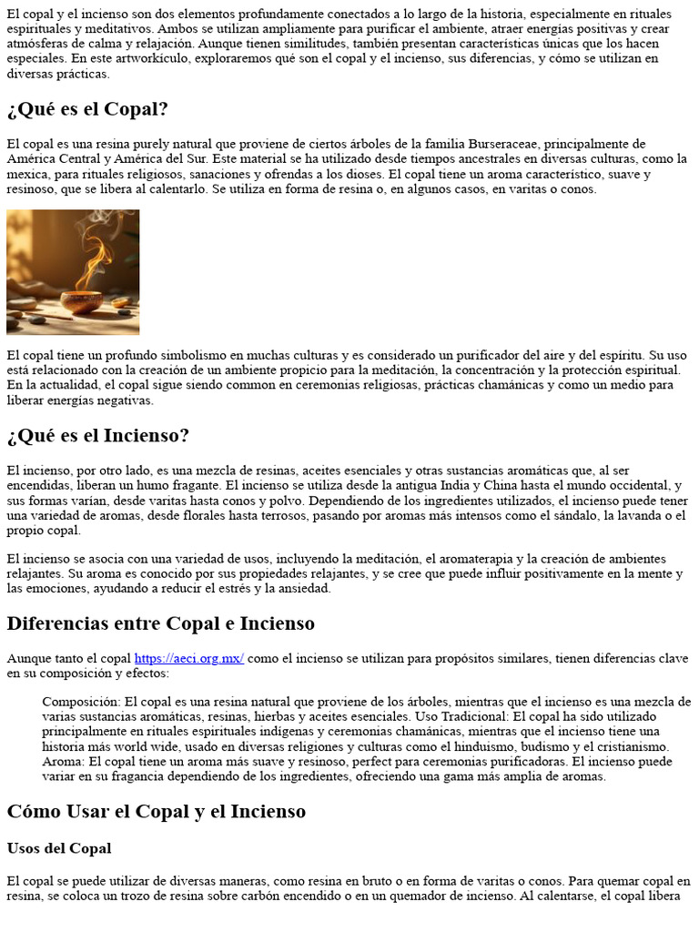 Copal e Incienso: Un Viaje Espiritual y Aromático 145968 | PDF ...