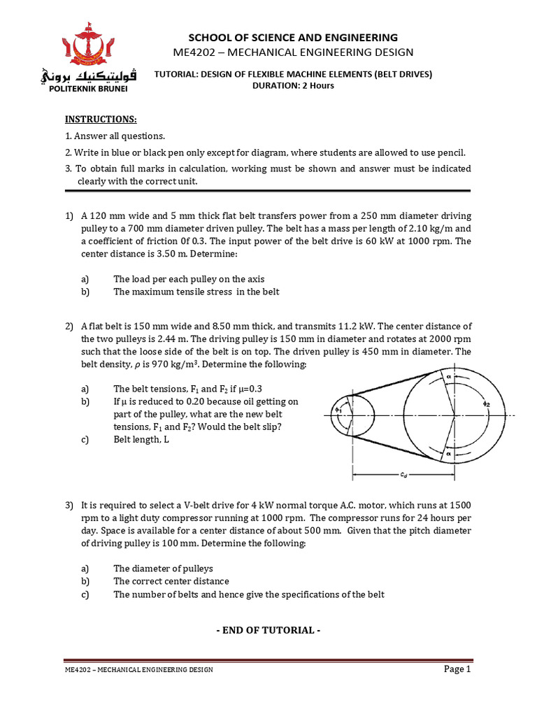 TUTORIAL Design of Flexible Machine Elements (Belt Drives) | PDF