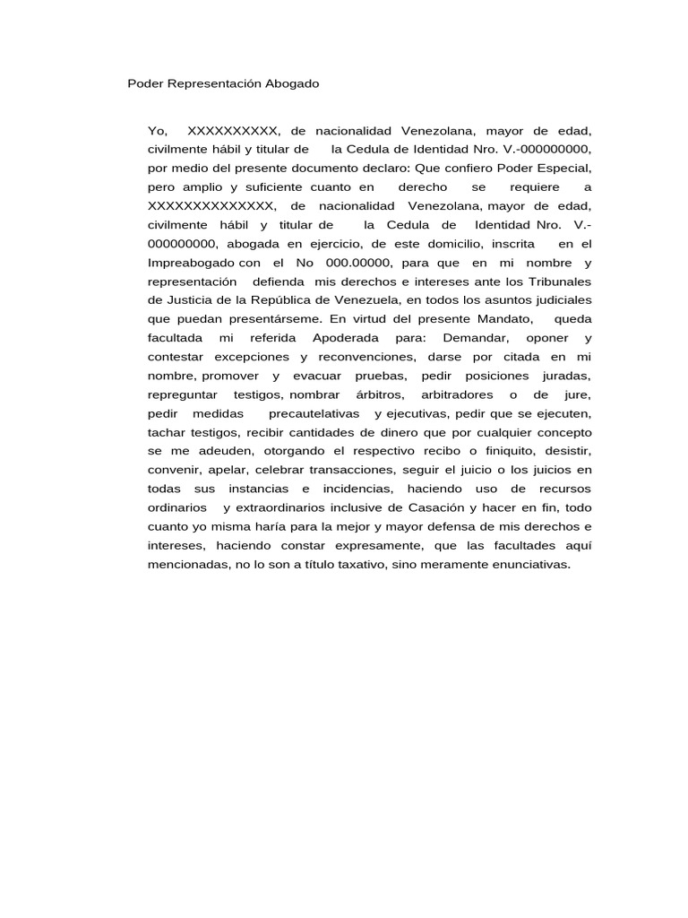 Formato de Poder Representacion de Abogado | PDF
