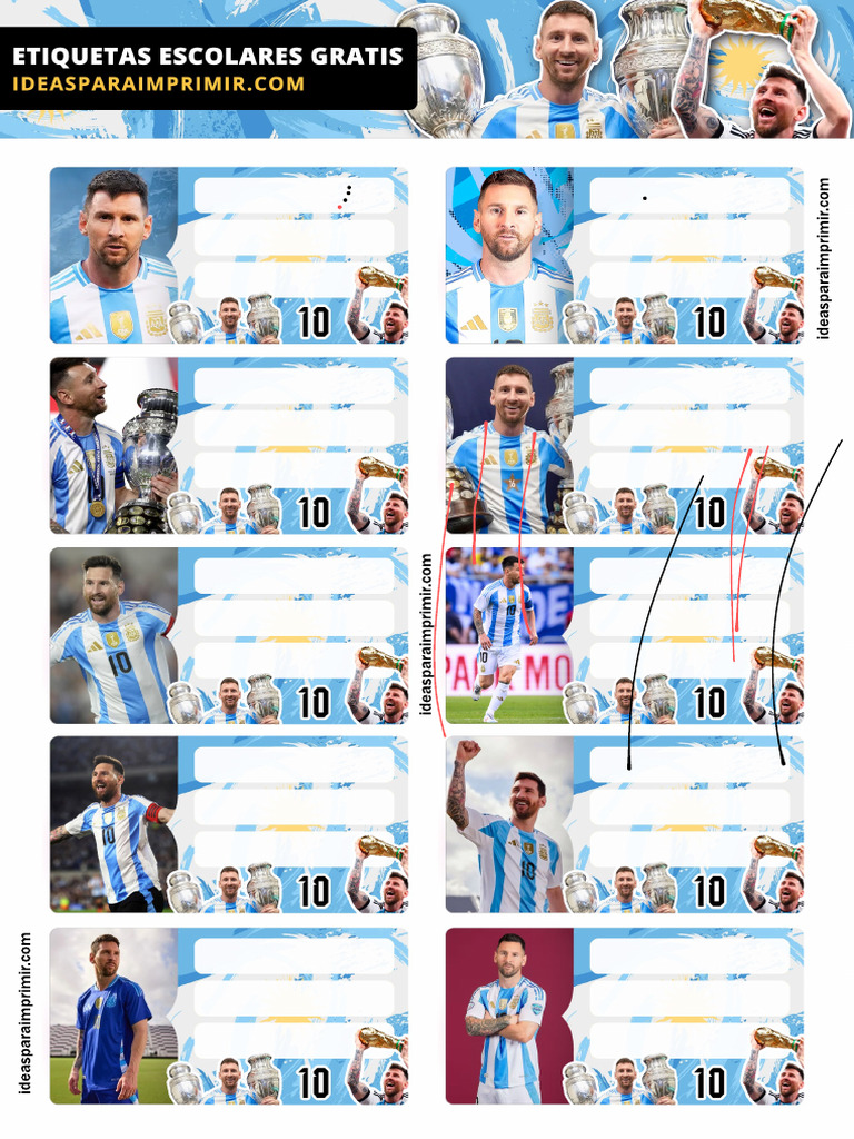 Etiquetas Escolares Lionel Messi Editables Gratis | PDF