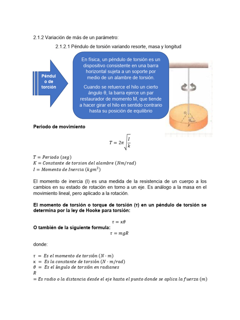 Péndulo de torsión variando resorte, masa y longitud | PDF | Péndulo ...