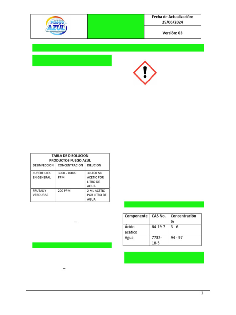 MSDS Acetic V3 | PDF | Agua | Carbón