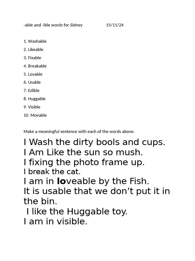 Sidney - Able and Ible Words | PDF