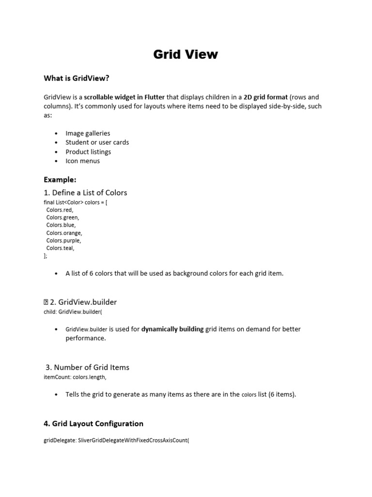 Flutter GridView Overview and Example | PDF