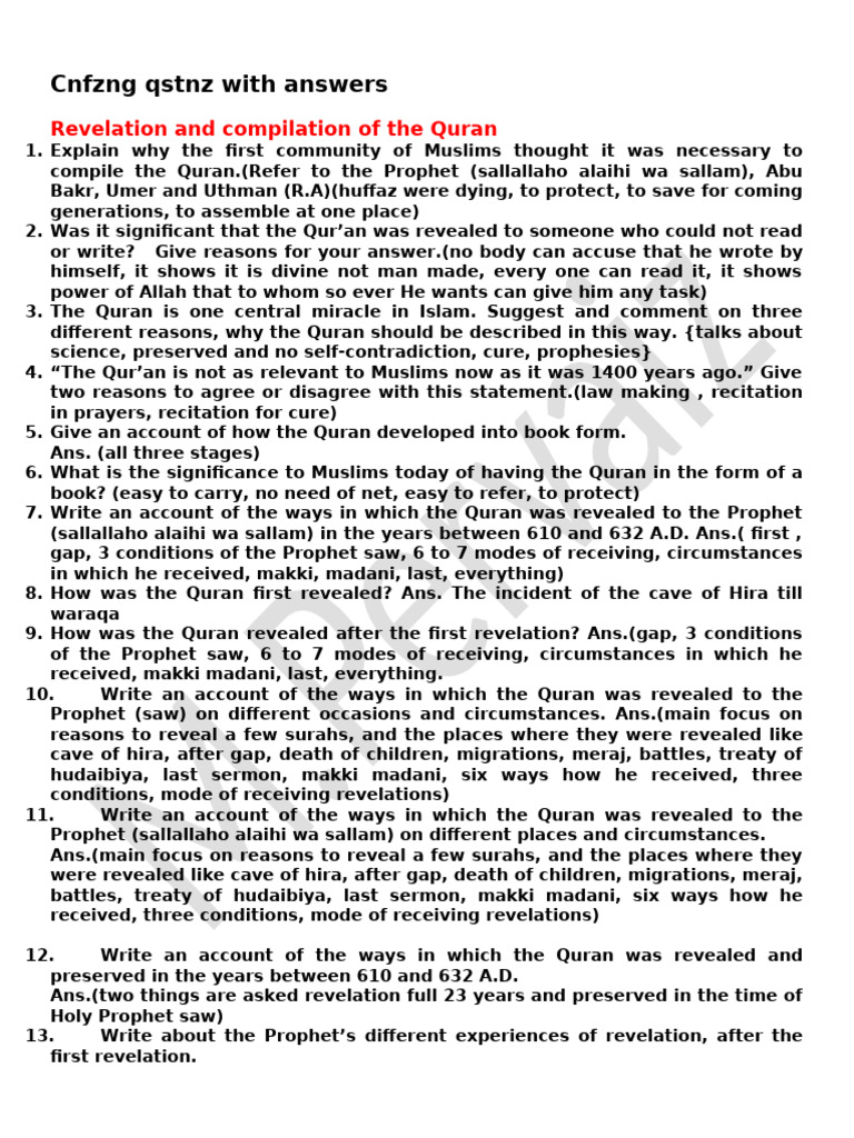 expected confusing questions with answer- Copy | PDF | Hadith | Prophets And Messengers In Islam