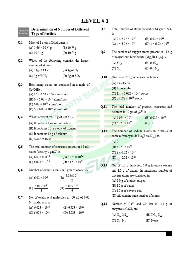 Mole Concept - Easy Level | PDF | Mole (Unit) | Atoms